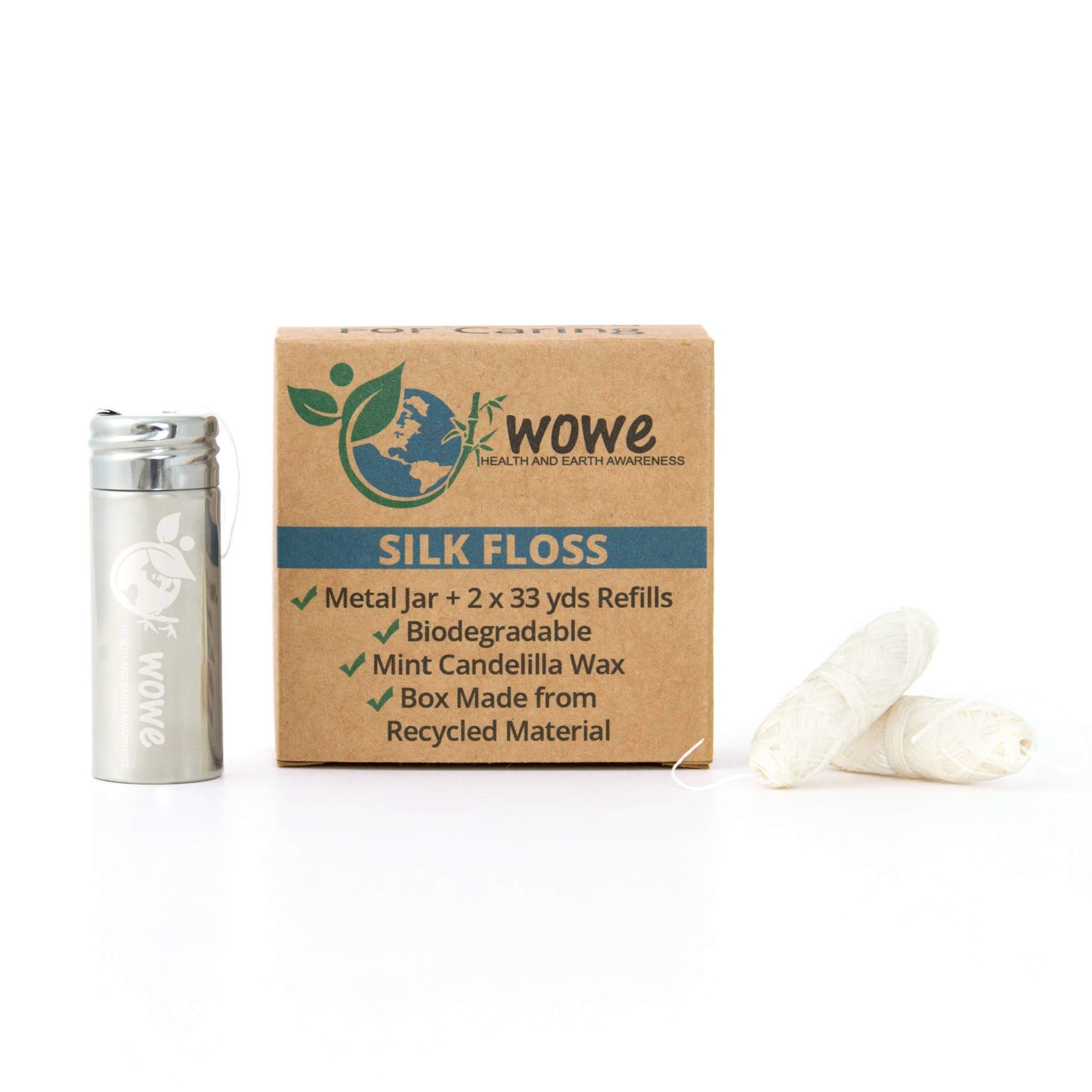 Wowe | Mint Flavored Natural Silk Dental Floss With Refillable Stainle